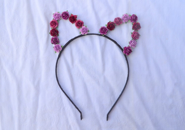 Cat Ears Flower Headband Mini Roses Cat Ears by VividBloom