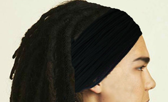 Mens Headband in Black Men Dreadlock Hair Wrap Multistrand