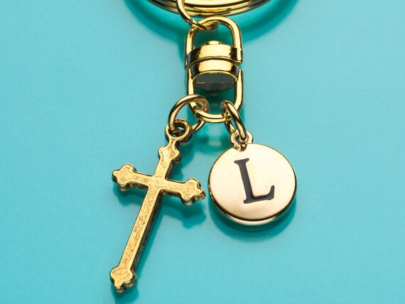 Cross Keychain Gold Cross Key Ring by promisemeeverything2 on Etsy