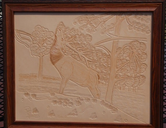 Elk Leather Hand carved Leather Picture Elk Leather Hand