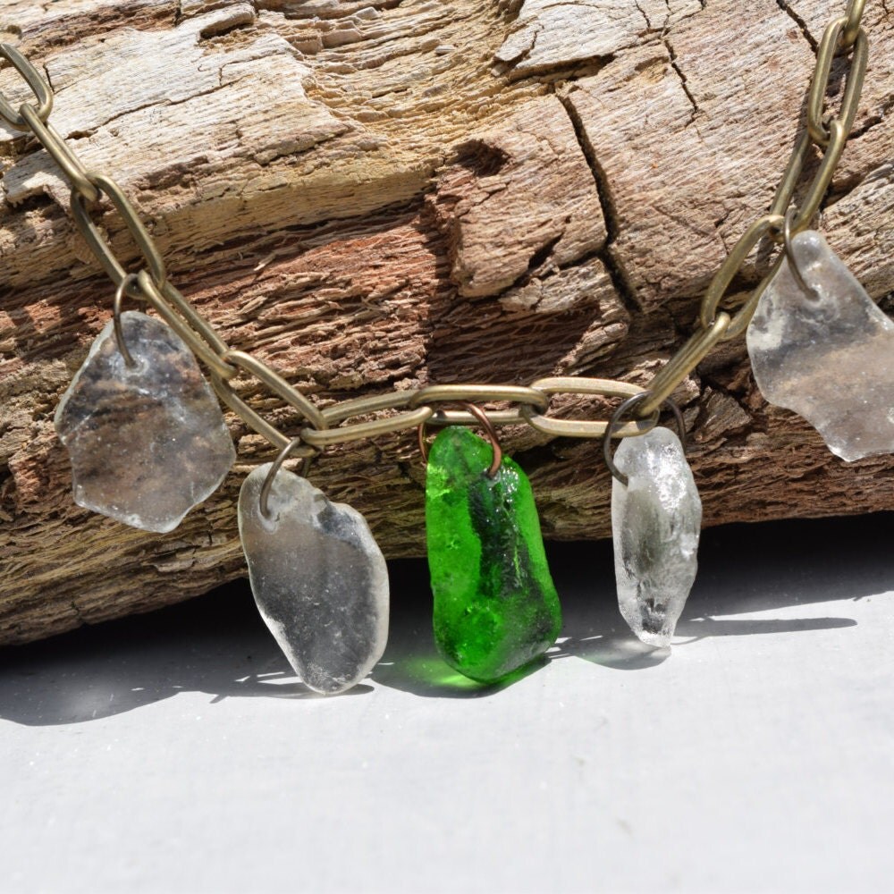 Emerald Green And Clear Sea Glass Chunk By Circeseaglassdesigns