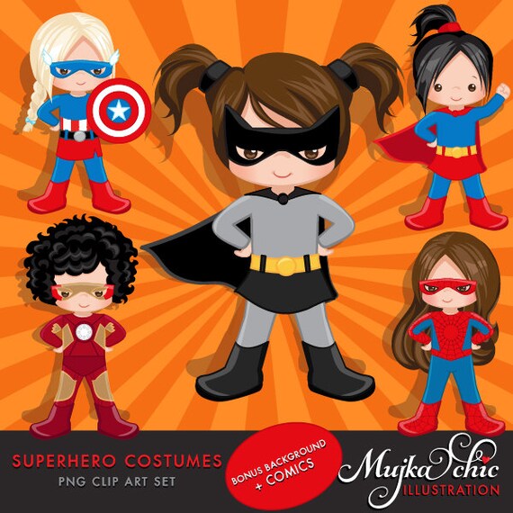 Superhero Costumes and backgrounds Bundle Girls Clipart