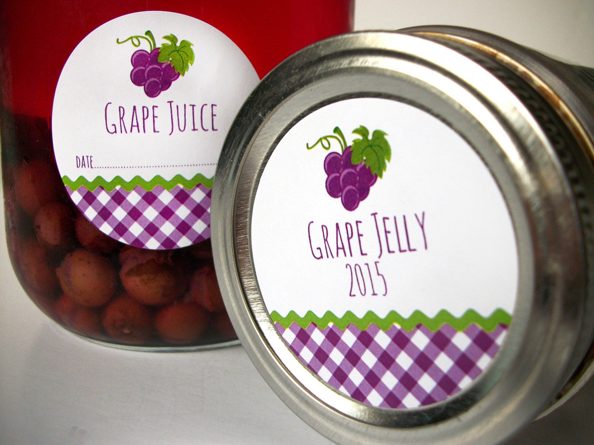 Gingham Grape canning labels round purple mason jar labels