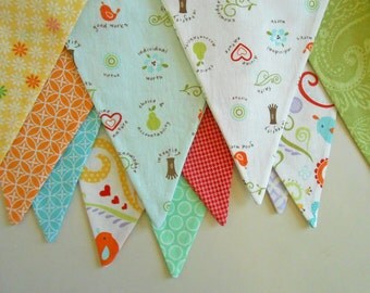 Extra Long Banner with Large Flags/ Fabric Party by aLittleFrayed