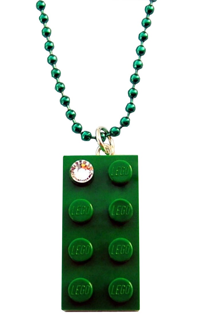 Dark Green LEGO R brick 2x4 with a Diamond color SWAROVSKI