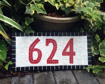 Aqua and Blue Address Sign with Starfish by GreenStreetMosaics