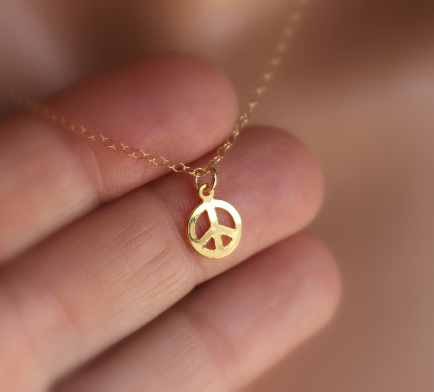Peace Sign Necklace Gold Filled Women Girls Simple Delicate