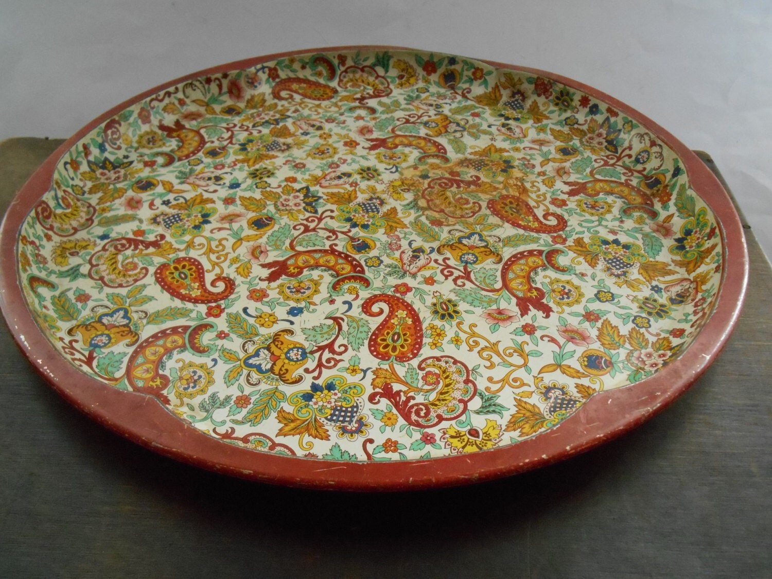 Vintage Multicolored large tray Big Floral tin tray made in England by ...