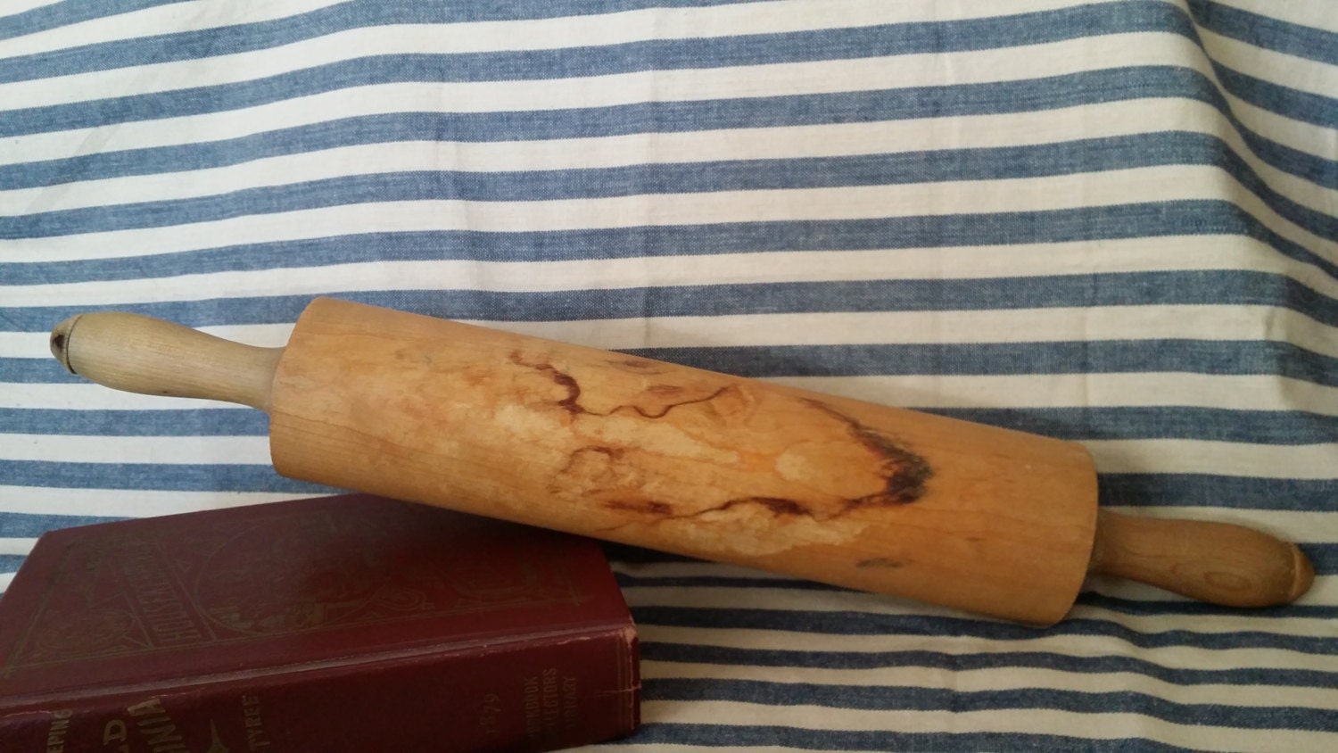 Vintage Wooden Rolling Pin Rustic Natural Grain Handled Handmade ...