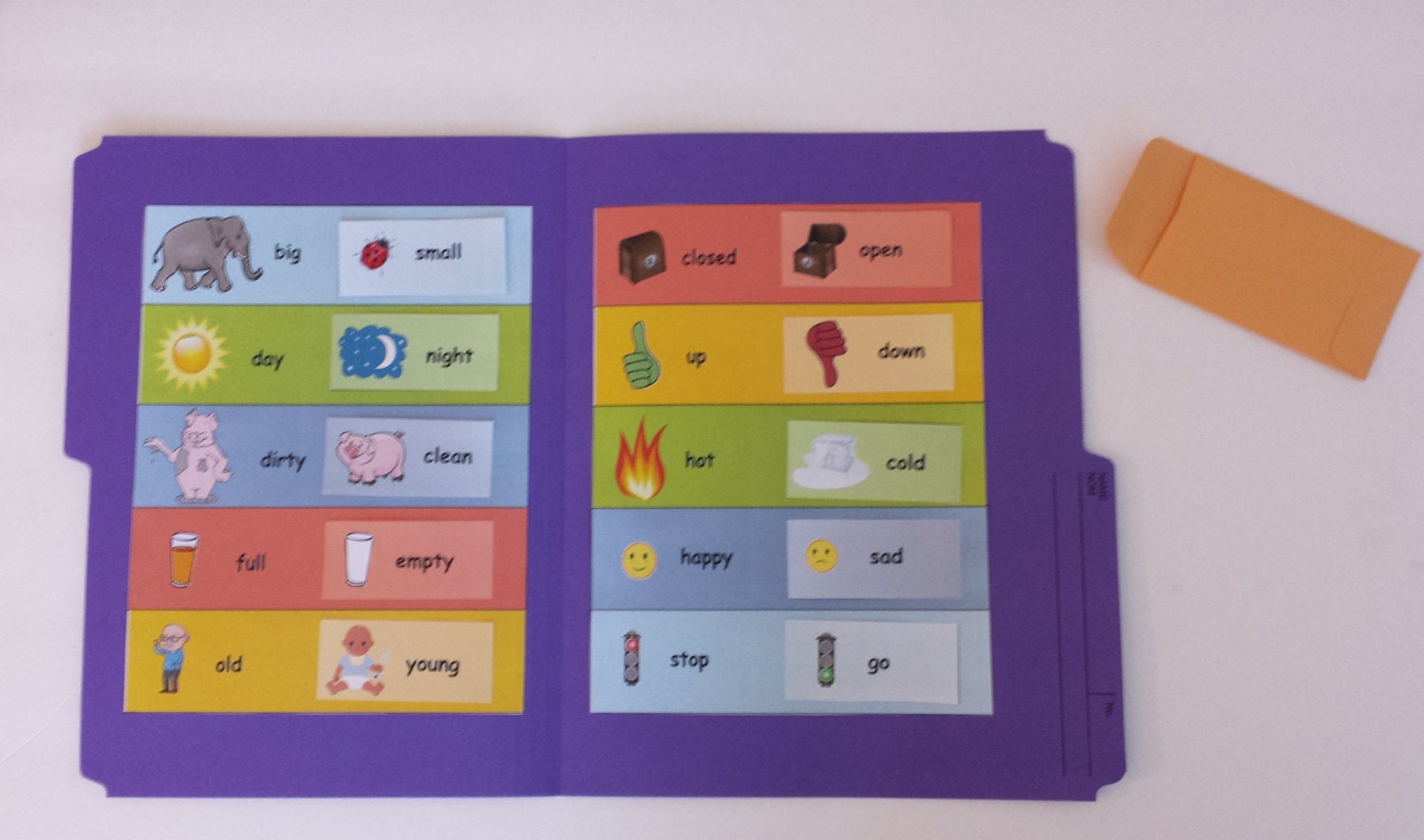 File Folder Game Opposite Matching Concept Activity