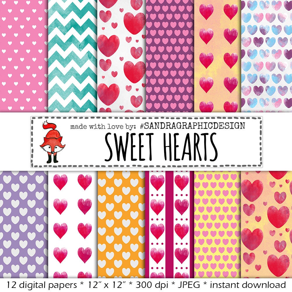 Hearts digital paper: “HEARTS” with hearts backgrounds and other ...