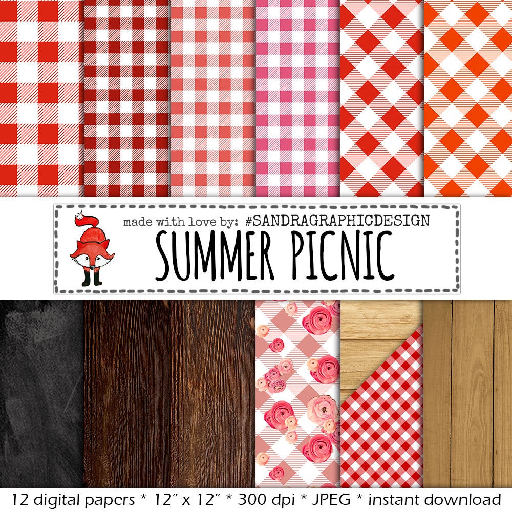 Gingham digital paper: “PICNIC GINGHAM” with gingham patterns in colors ...