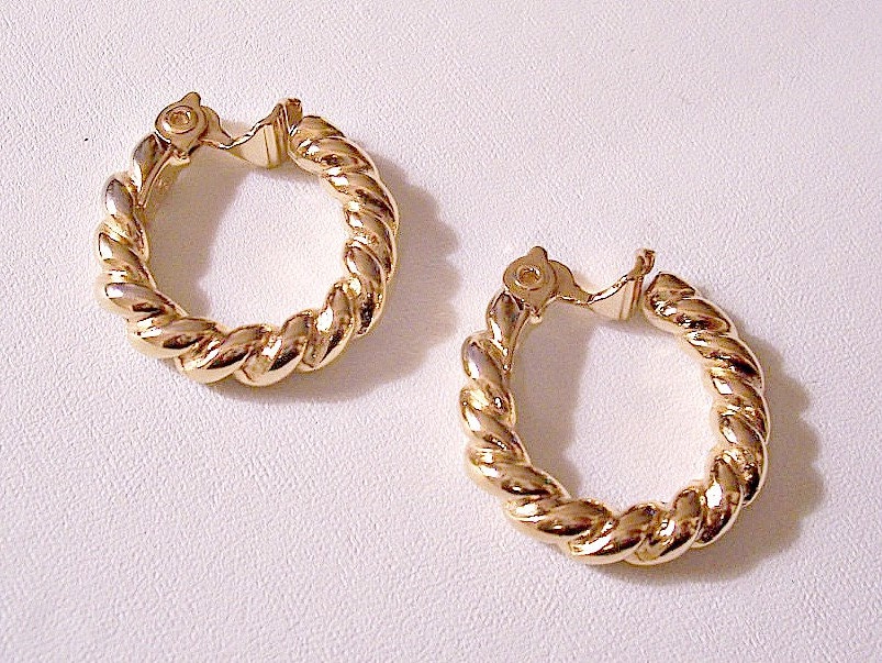 Monet Twisted Rope Hoops Clip On Earrings Gold Tone Vintage Smooth ...
