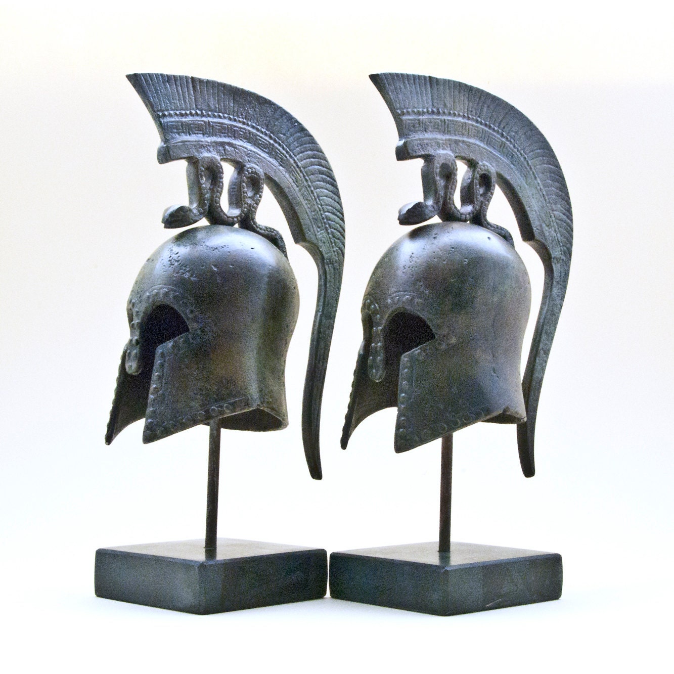 Ancient Greek Bronze Metal Helmet with Spiraling Serpent Crest