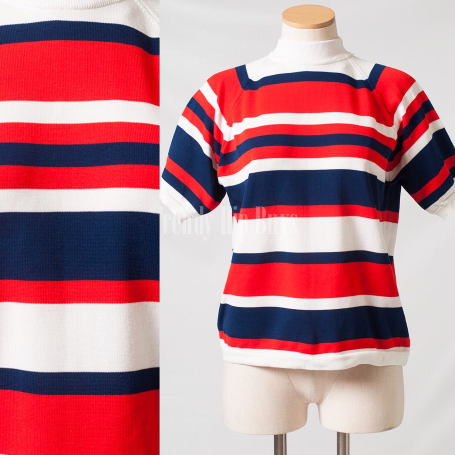 Vintage top, Mod top, 60s top, Red blue white top, Nautical top – L/XL ...
