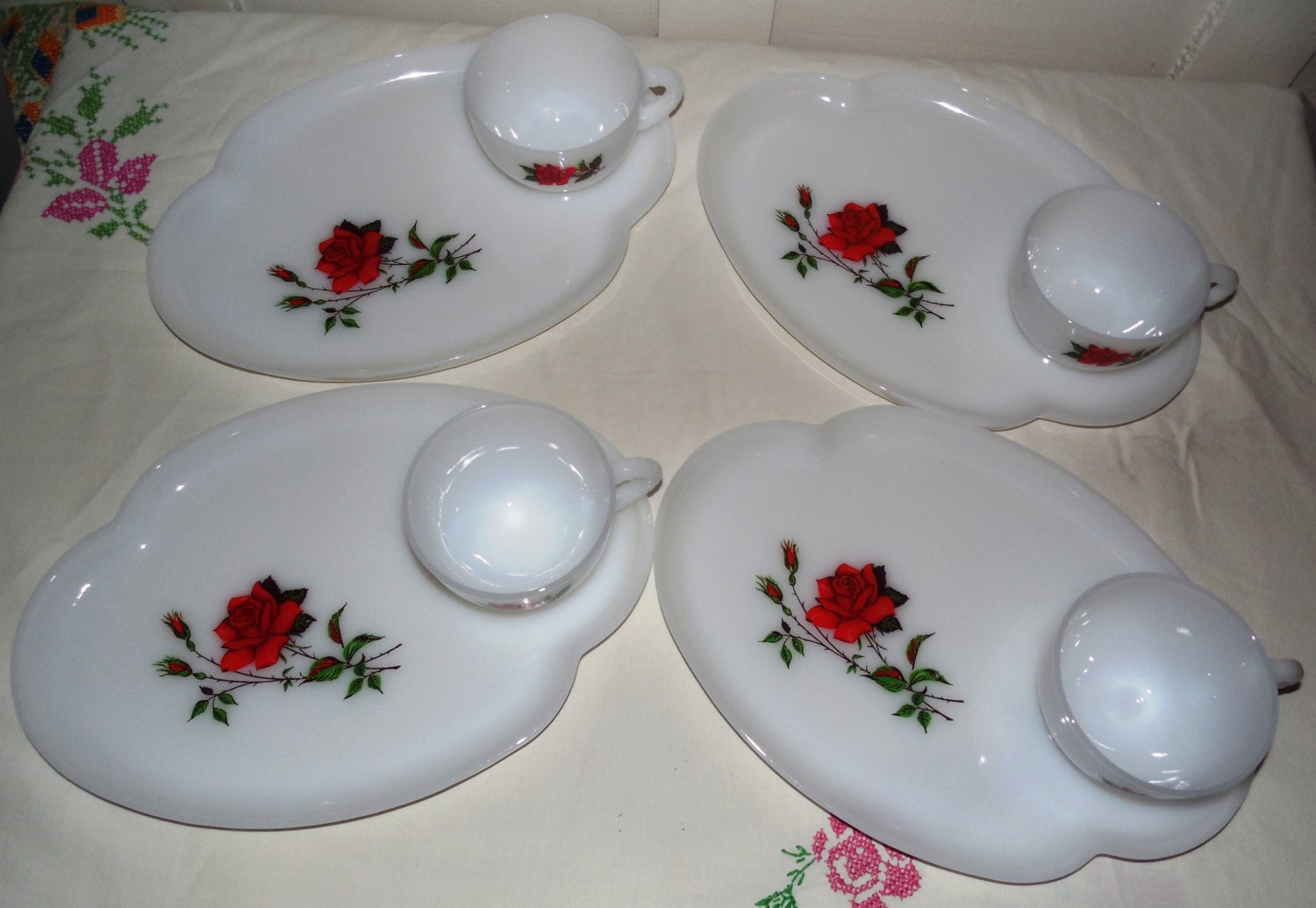 Rosecrest 8 Piece Snack Set by Federal Glass, Vintage Snack Set with ...