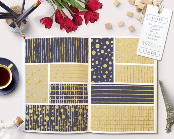 gold digital paper, digital paper pack, scrapbook paper, gold foil ...
