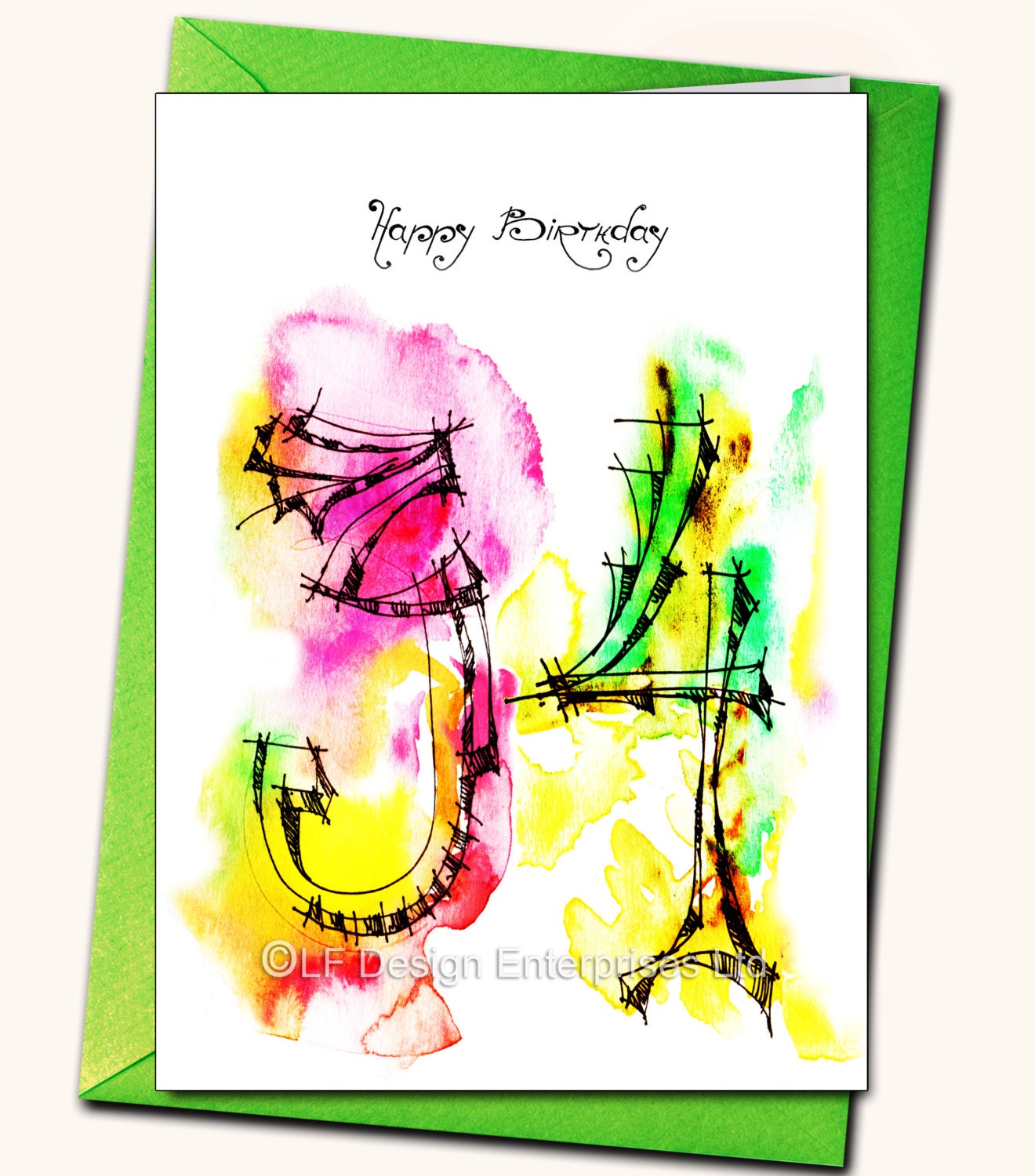 34th Birthday Greeting card Personalised cards by LubaFenwickGifts