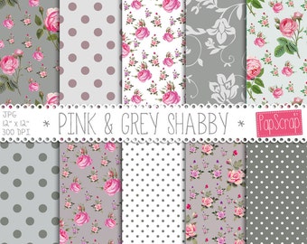 Shabby Digital Paper Lilac and Mint Printable Floral Digital
