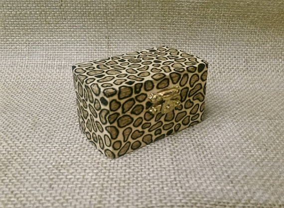 Leopard print hand burned wooden box pyrography jewelry box