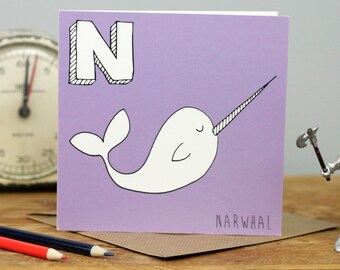 Narwhal card | Etsy