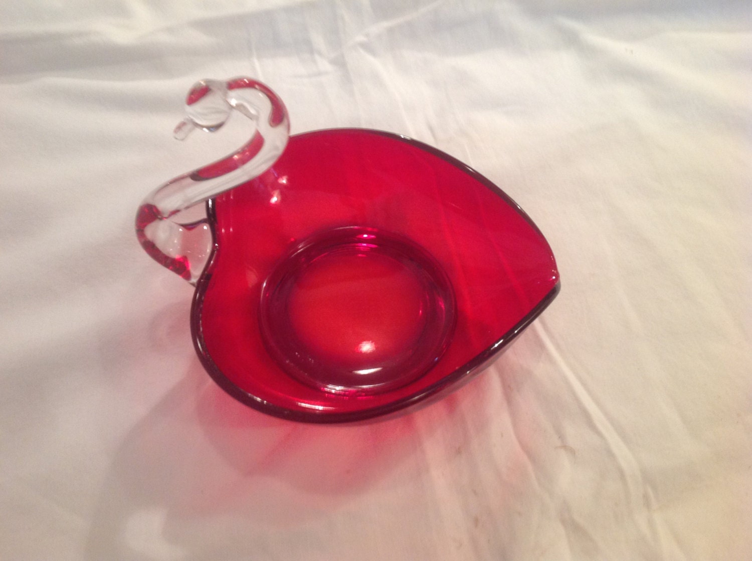 Vintage New Martinsville/Viking Glass Ruby Red Glass Heart Shaped Swan ...