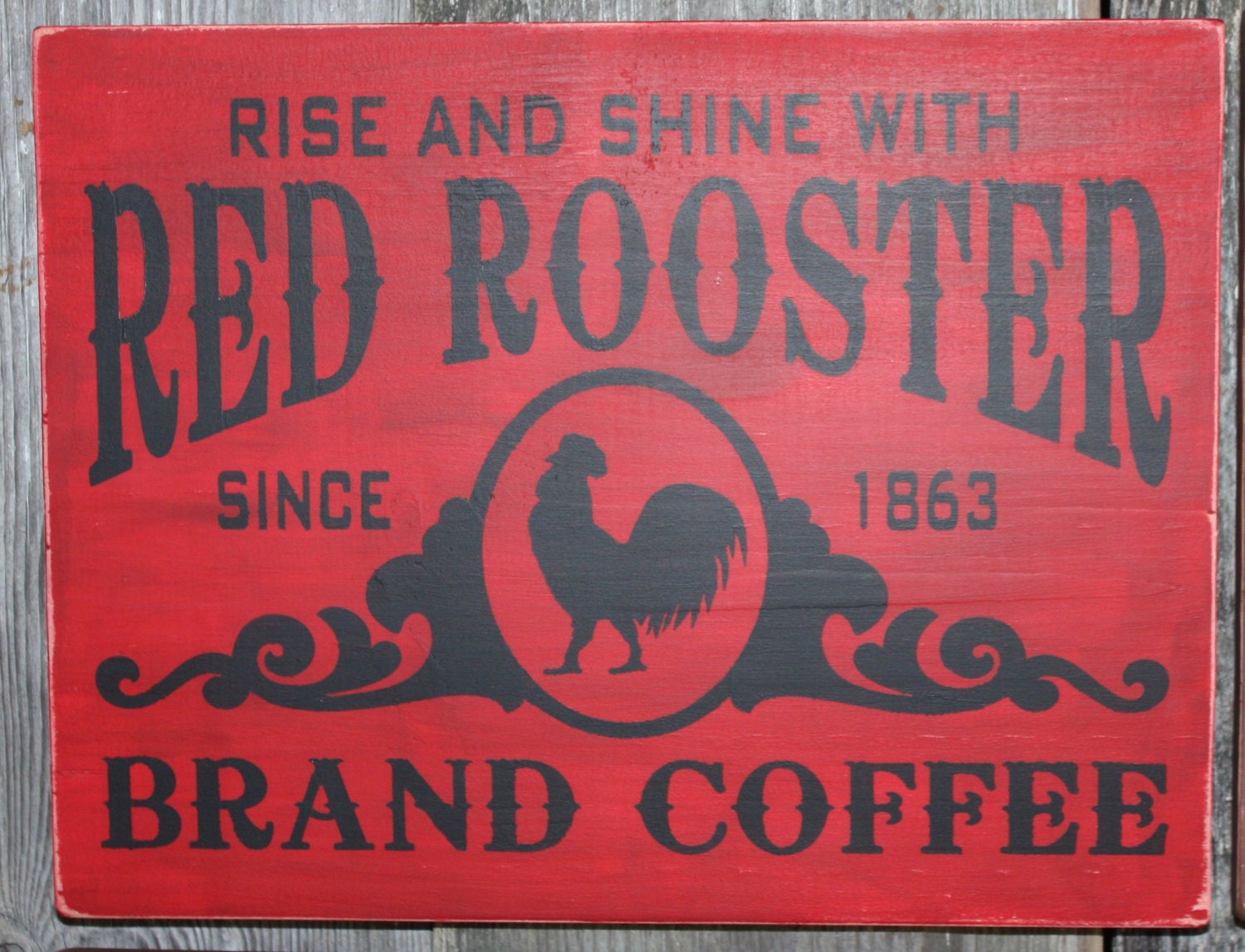 Rustic Red Rooster Brand Coffee Sign