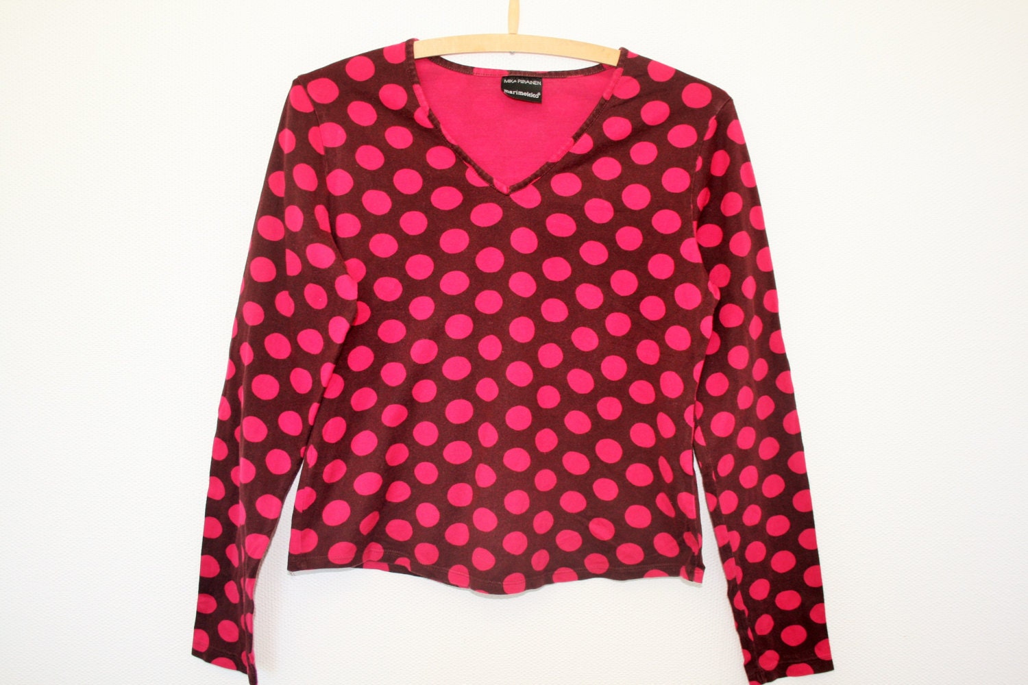 Vintage Marimekko shirt Polka Dot Pink Top MARIMEKKO Medium