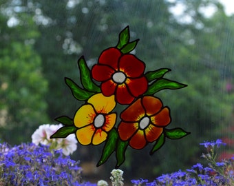 Glass door decal Flower stickers Floral decor Faux stained