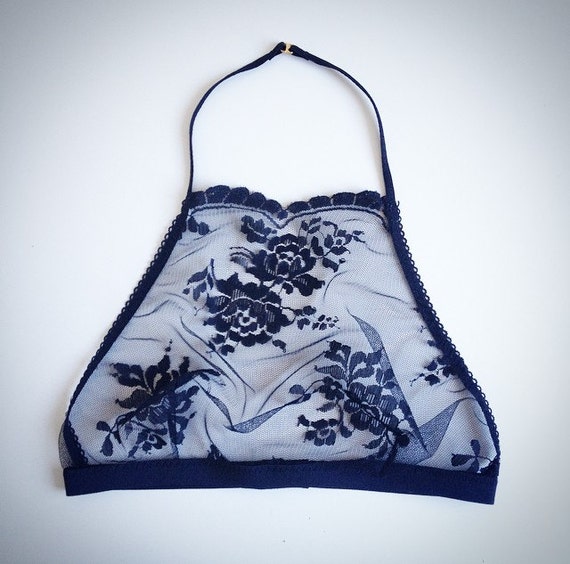 Black Lace Bralette High Neck Halter Bra Rihanna By Thrillfactory