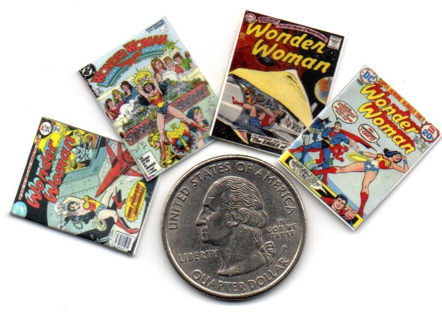 4 Miniature 'WONDER WOMAN' COMICS by PetiteGiteMiniatures
