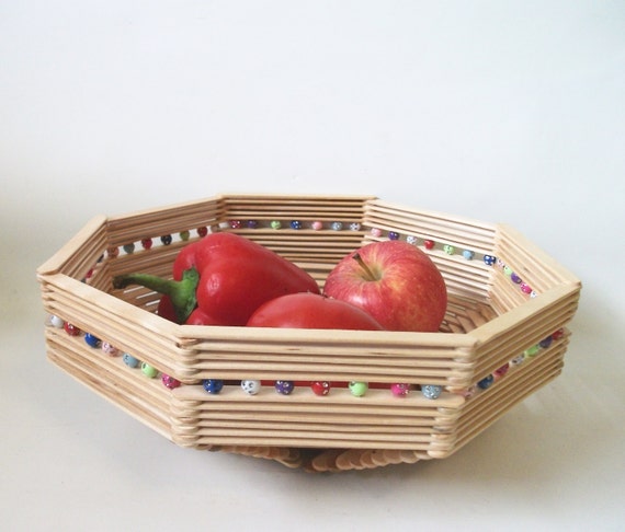 Popsicle Stick Bowl Tramp Folk Art Wooden Rustic Home Decor