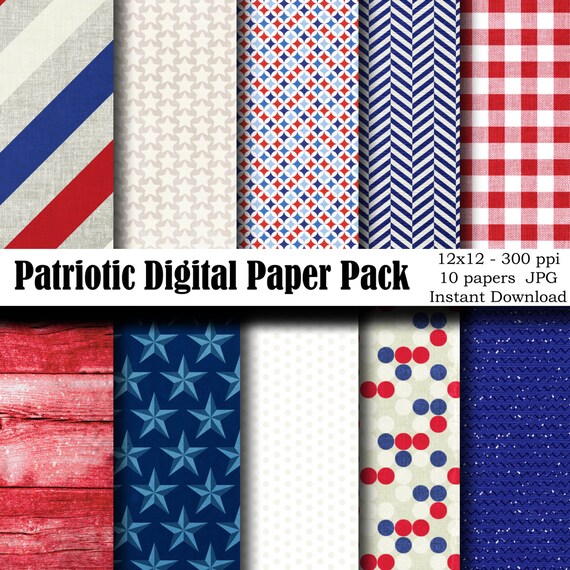 Patriotic Digital Paper Pack 4th of July Paper
