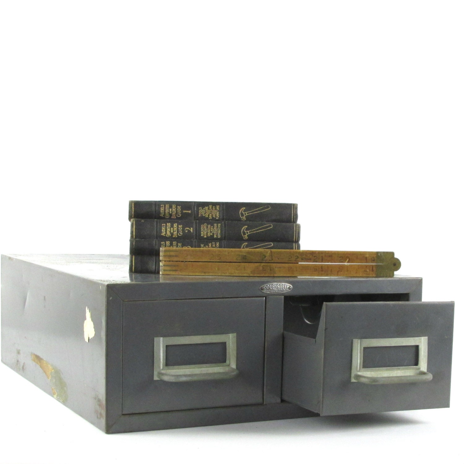 Vintage Industrial Metal Two Drawer Storage Unit // 3 1/2 x 5 Index ...