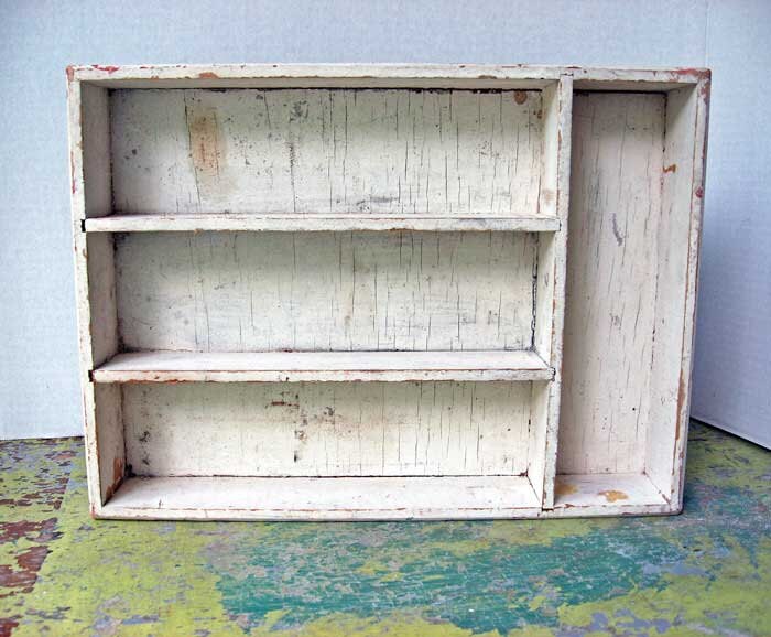 Vintage 1940’s Worn White Painted Wooden 4 Compartment Sorting Box ...