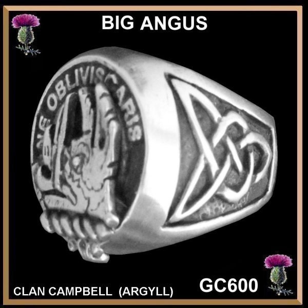 Scottish Clan Crest Ring Big Angus Sterling Silver All