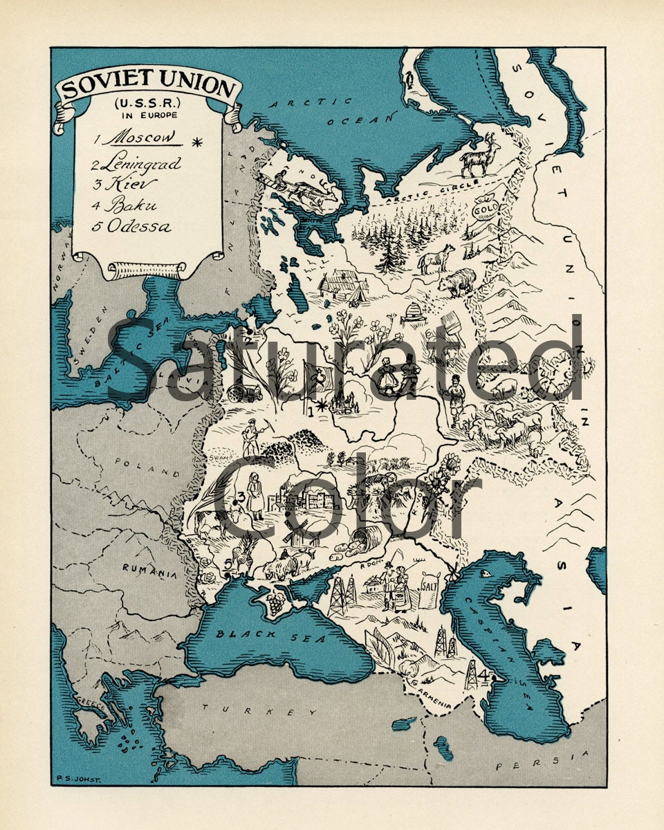 SOVIET UNION in Europe Map Digital Download vintage picture