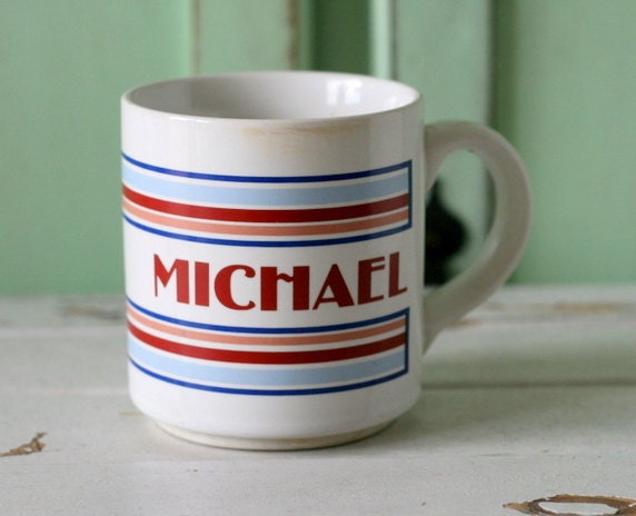 Vintage MICHAEL Coffee Mug….red. retro. name. coffee. tea. drink ...
