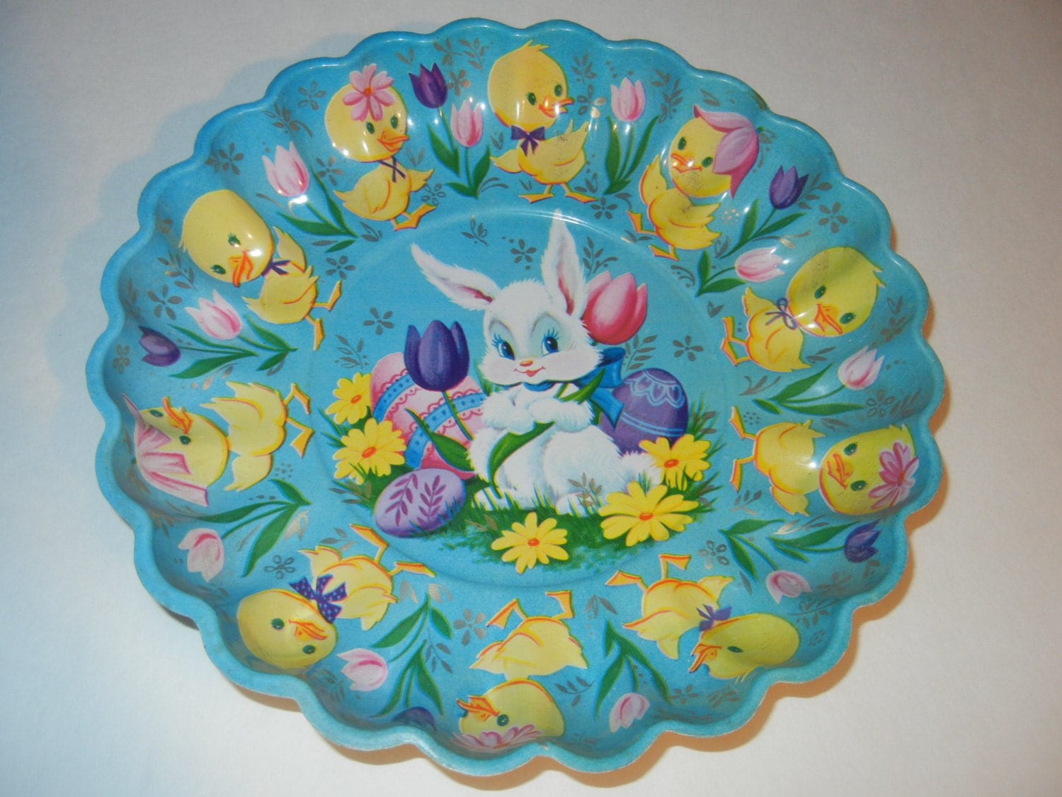 Vintage Hard Molded Plastic Easter Bunny and Chicks Egg Tray Platter ...