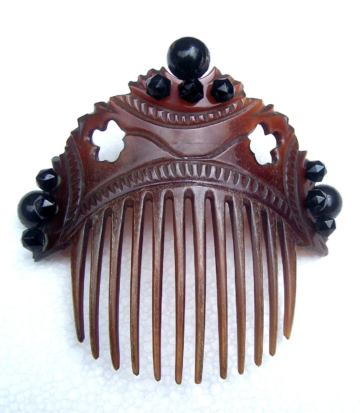 Antique Hair Comb Victorian Hand Carved Dyed Steer Horn Hair Accessory ...