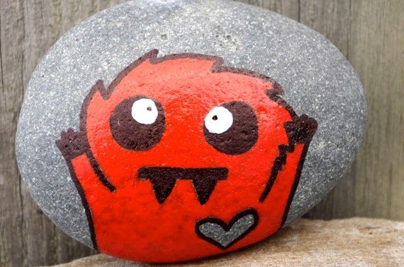 Items similar to Painted Rock Monster Pet Rock Red on Etsy
