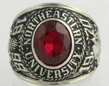 Northeastern University 1970 Men's Class Ring - 10k White Gold Syn Red ...