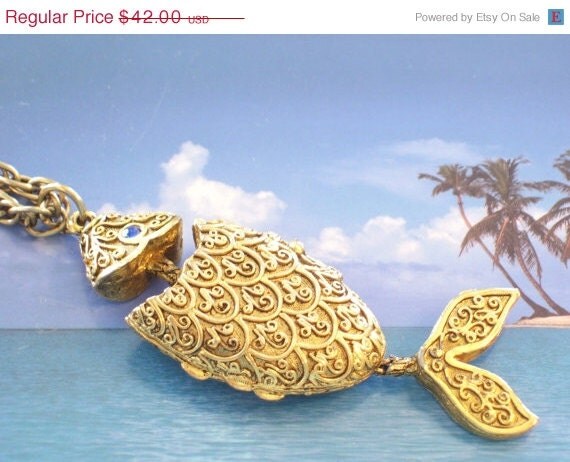 CIJ SALE Fish Locket, Perfume Locket, Vintage Ornate Articulated Fish ...
