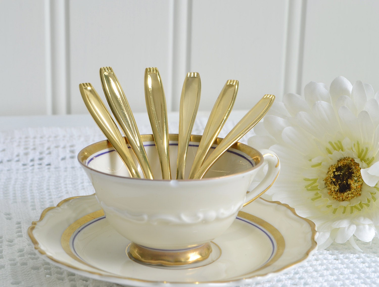 Gold plated coffee demitasse spoons, vintage golden flatware, gilded ...