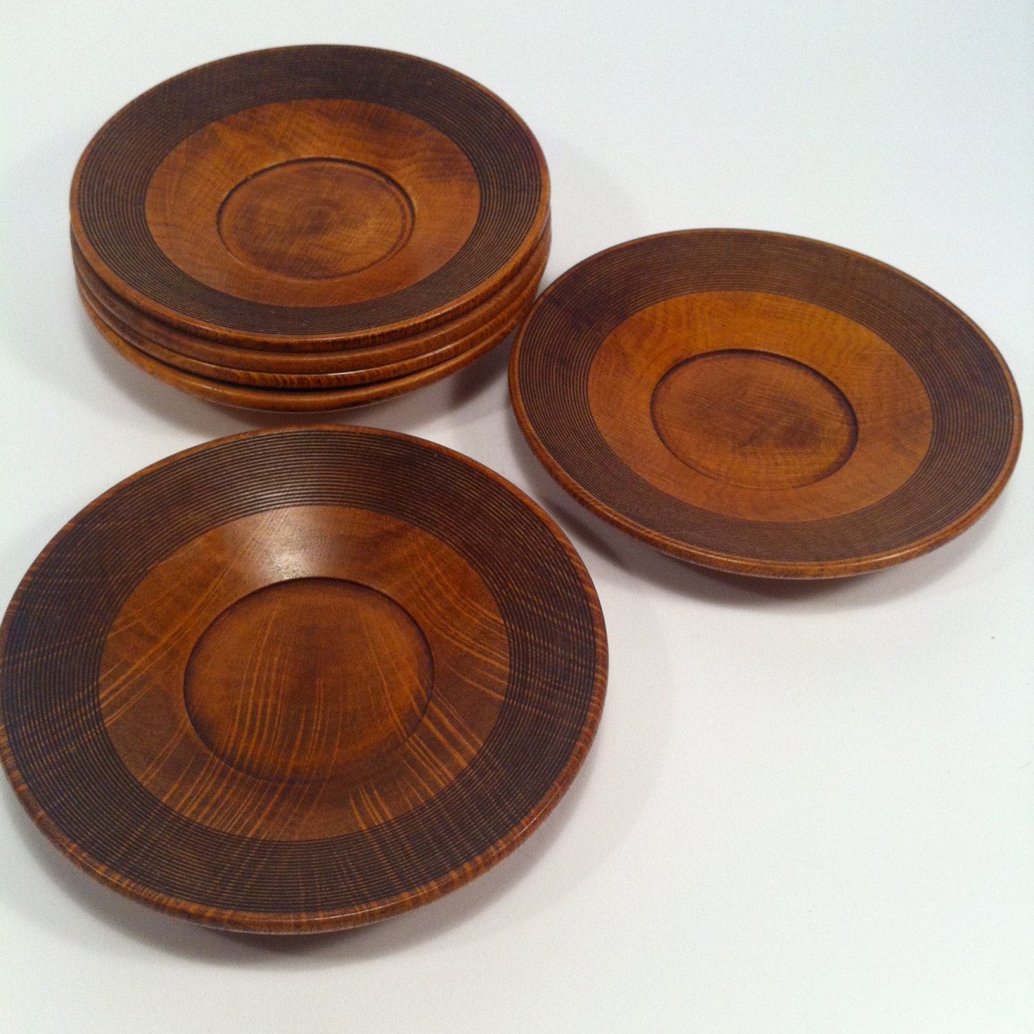 Vintage Set of 6 Wooden Plates or Saucers Made in by vintagebaron