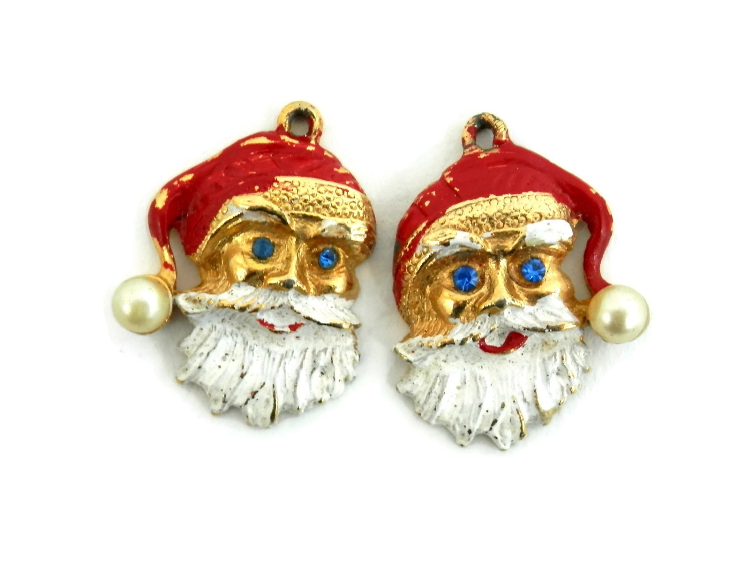 Retro Santa Claus Jewelry Findings Pair of Goldtone Santa Charms set ...