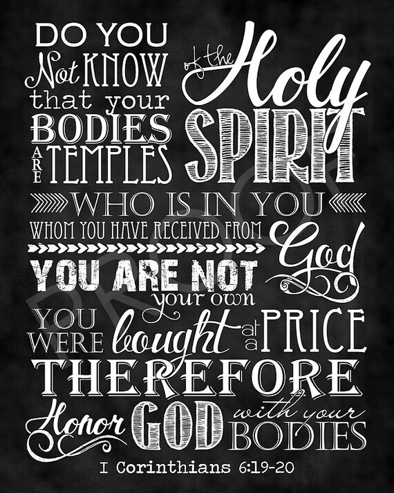 Scripture Art I Corinthians 6:19-20 Chalkboard Style