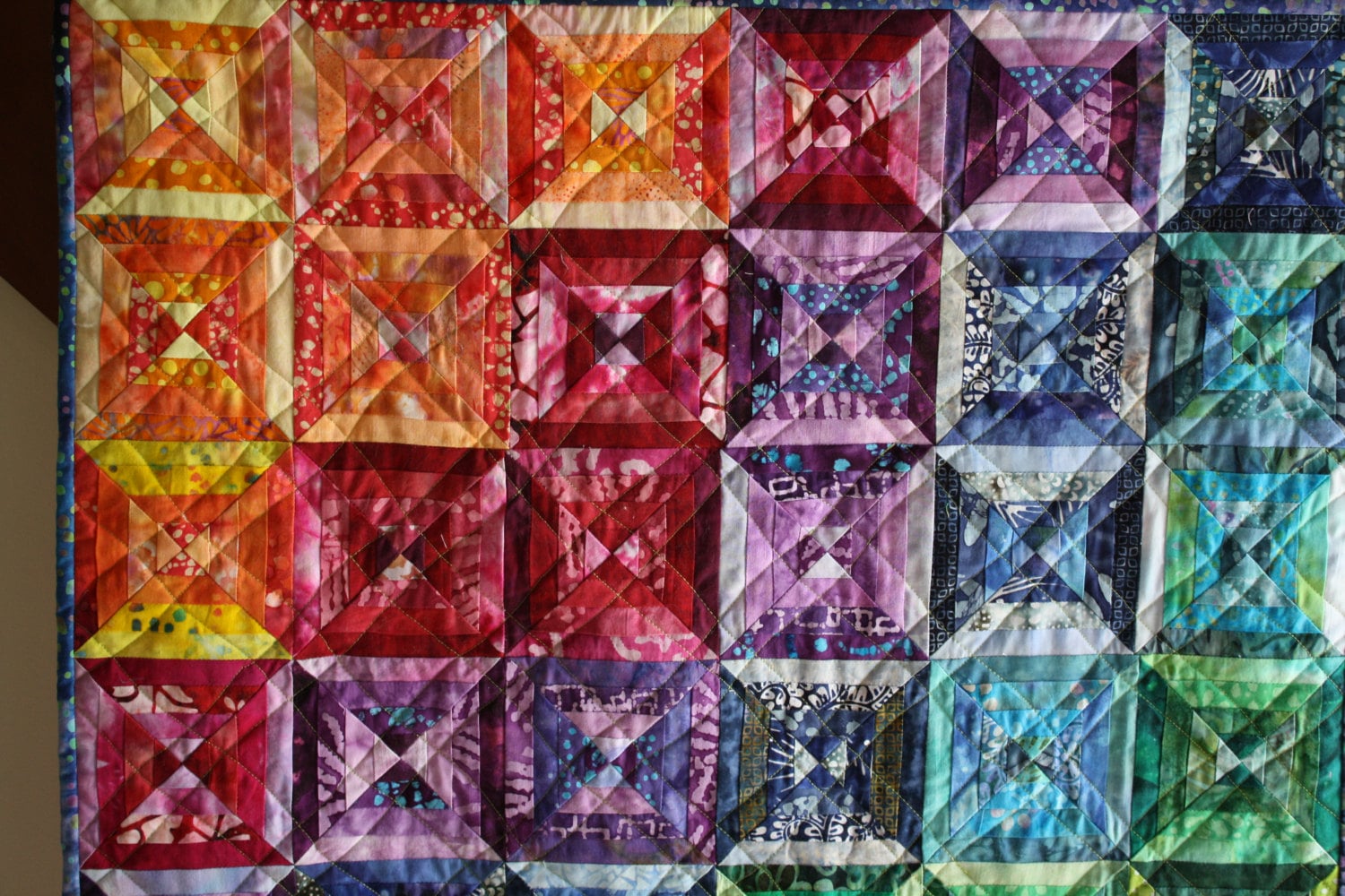 Rainbow Art Quilt Scrappy Strips Batik Fabrics Textile