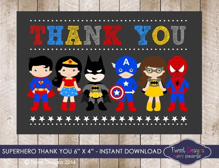 SUPERHERO THANK YOU Card Instant Download Superhero Thank