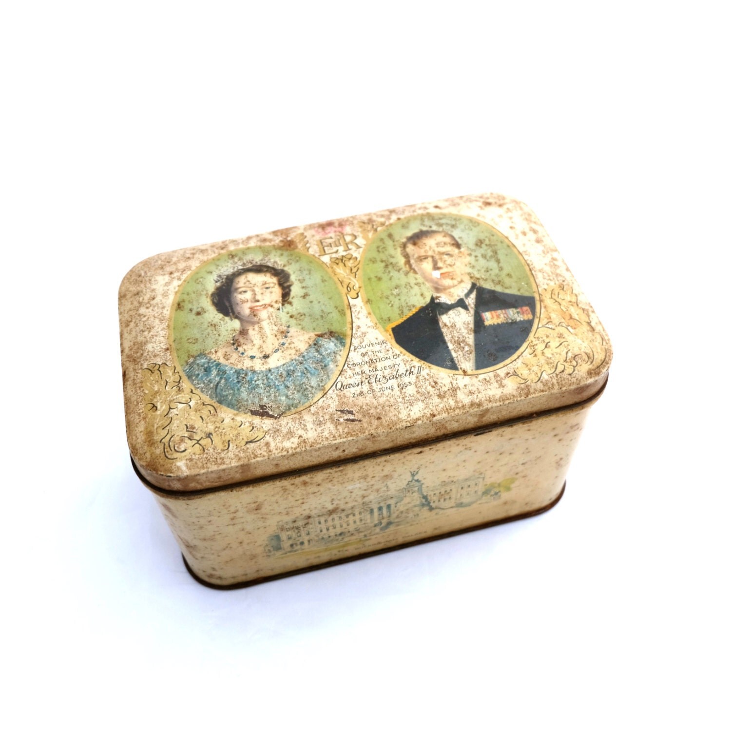 SALE 1953 Coronation tin, Queen Elizabeth II Tin, 1950s Tin, British ...
